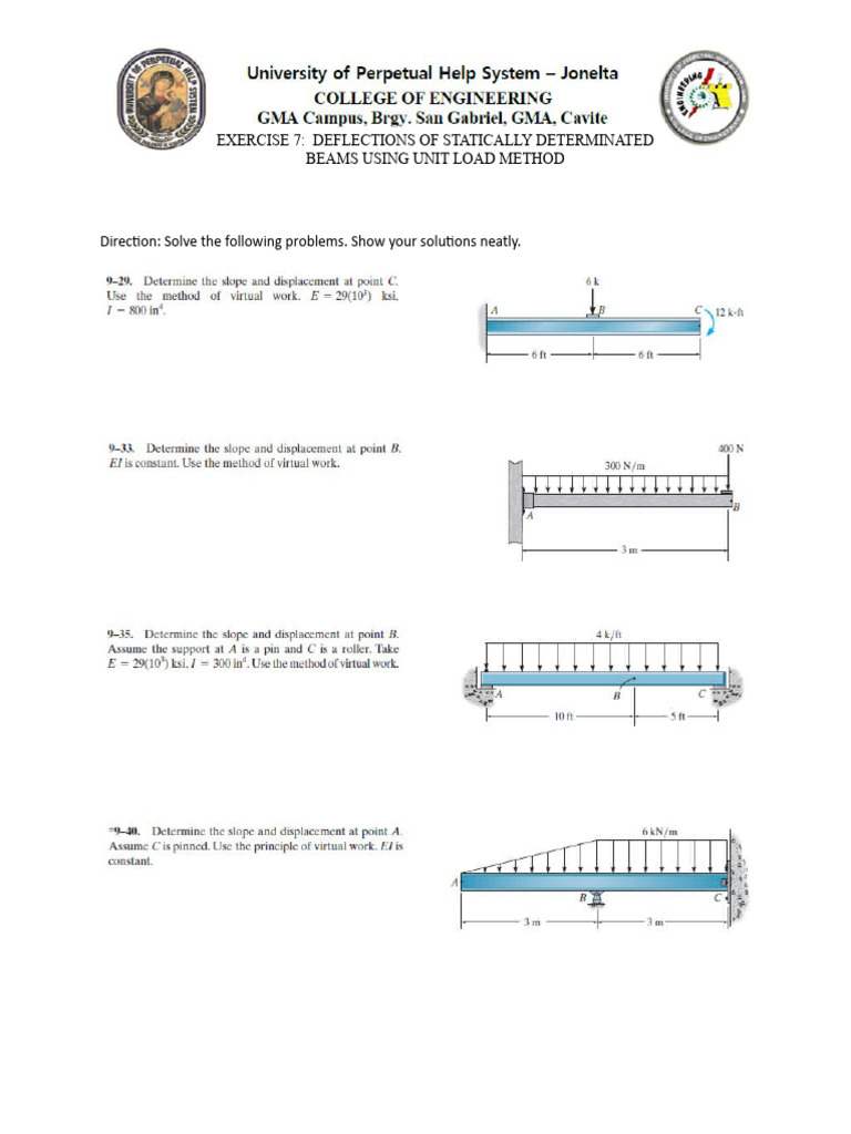 Exercise 7 Deflections of Statically Determinated Beams Using Virtual Work | PDF