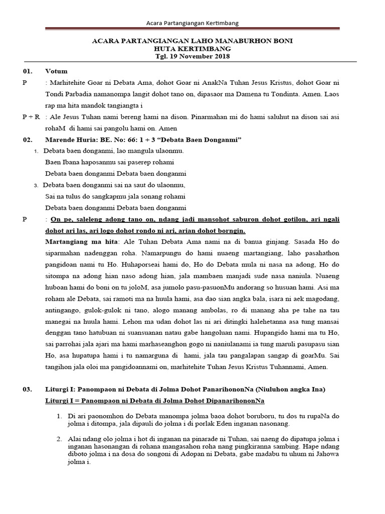 Acara Partangiangan Laho Manaburhon Boni 2018 | PDF