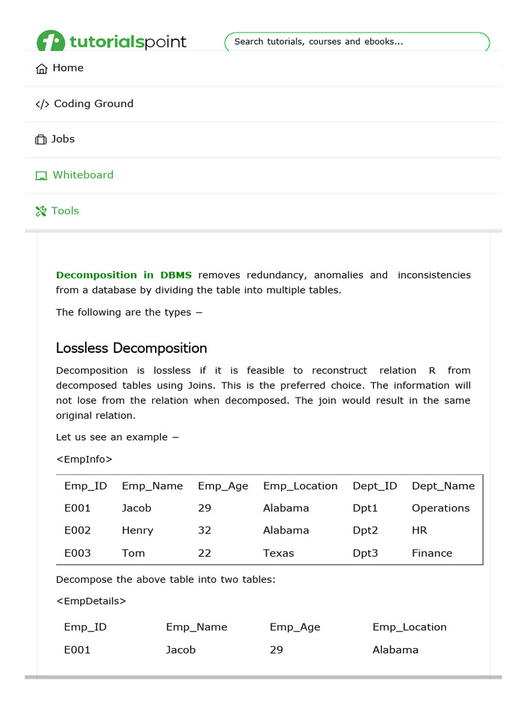 Lossless and Lossy Decomposition in DBMS | PDF | Data Compression ...
