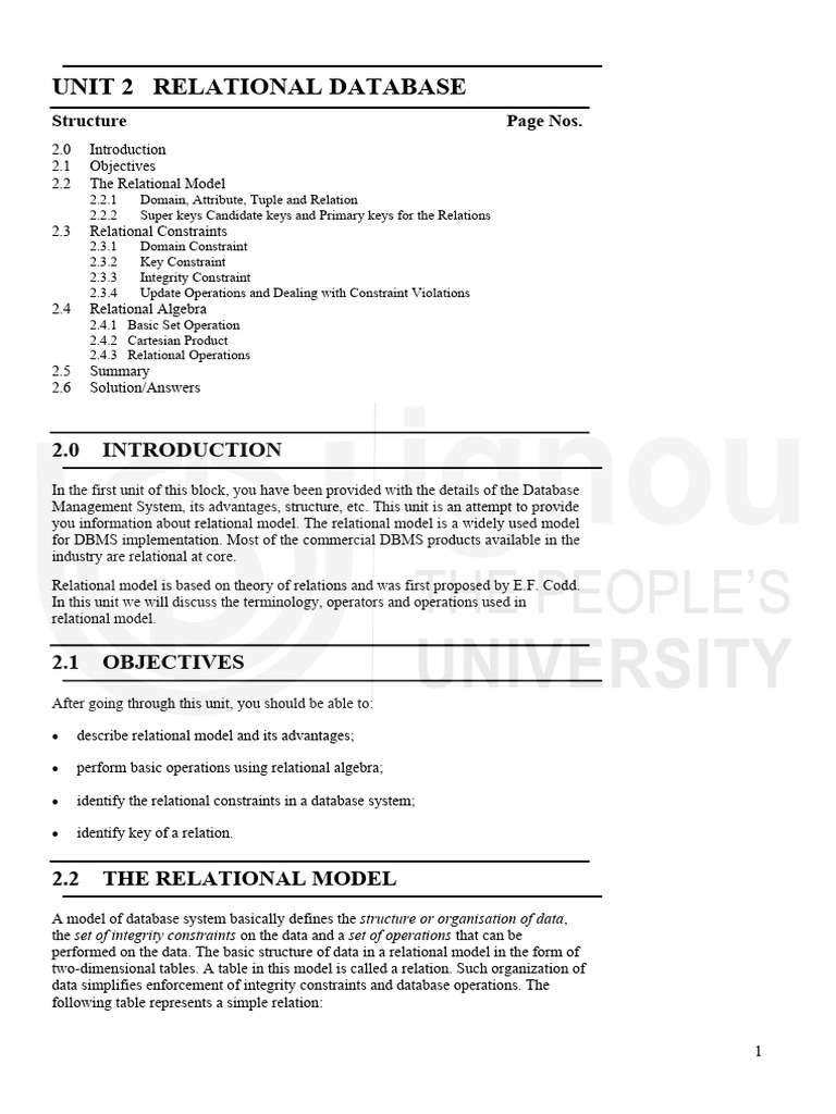 Unit 2 Pdf Relational Model Relational Database