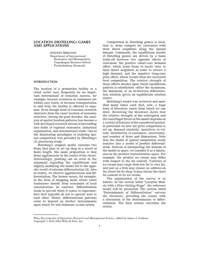 Location (Hotelling) Games and Applications | PDF | Economic Equilibrium | Price Discrimination