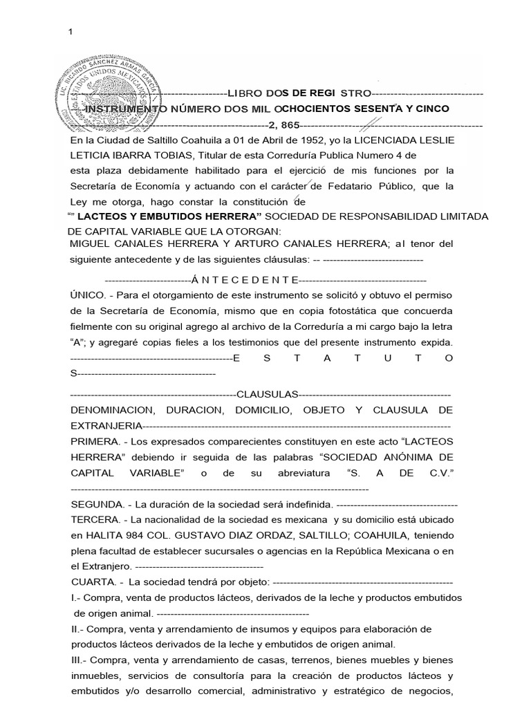 Acta Constitutiva 10 | Descargar gratis PDF | Sociedad de responsabilidad limitada | México