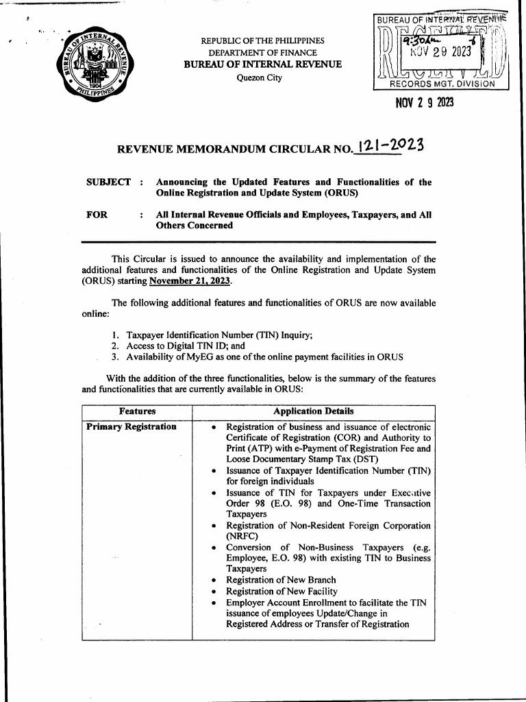 RMC No. 121-2023 | PDF