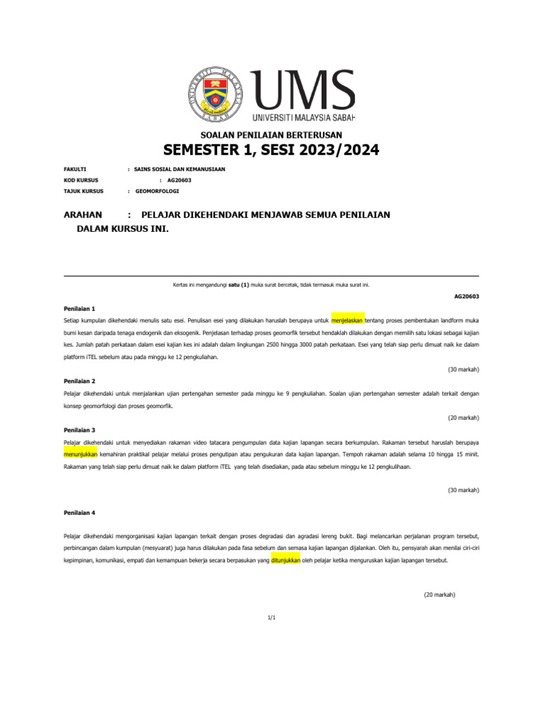 Soalan Penilaian Berterusan (AG20603) | PDF