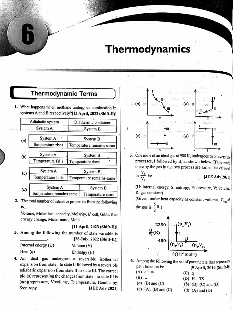 JEE Mains & Advance PYQ 5 Year's Topic - Chemistry (Thermodynamics) | PDF