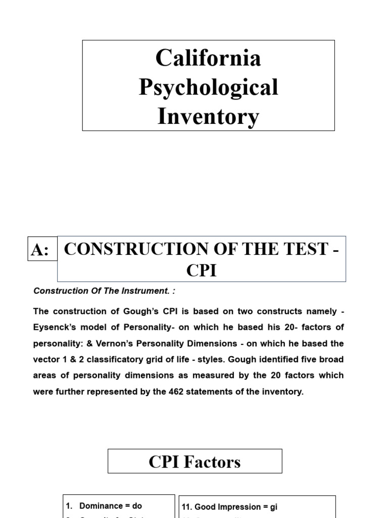 California Psychological Inventory | PDF | Psychology | Social Psychology