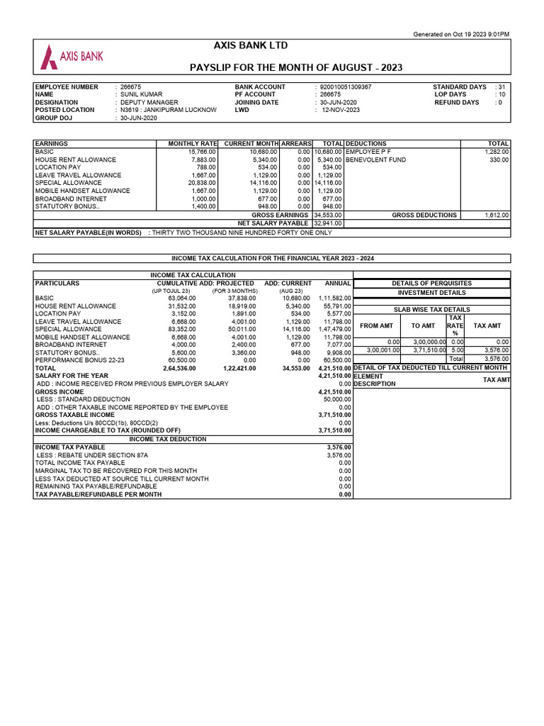 Web Payslip 266675 202308 | PDF | Taxes | Tax Refund Web Payslip 266675 202308 | PDF | Taxes | Tax Refund