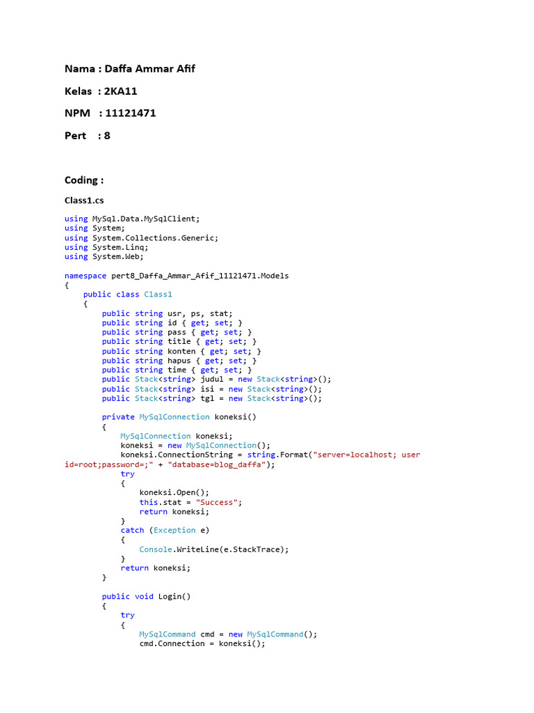 Pert8 - Act1 - Daffa Ammar Afif - 11121471 | PDF | Http Cookie | Computer Science