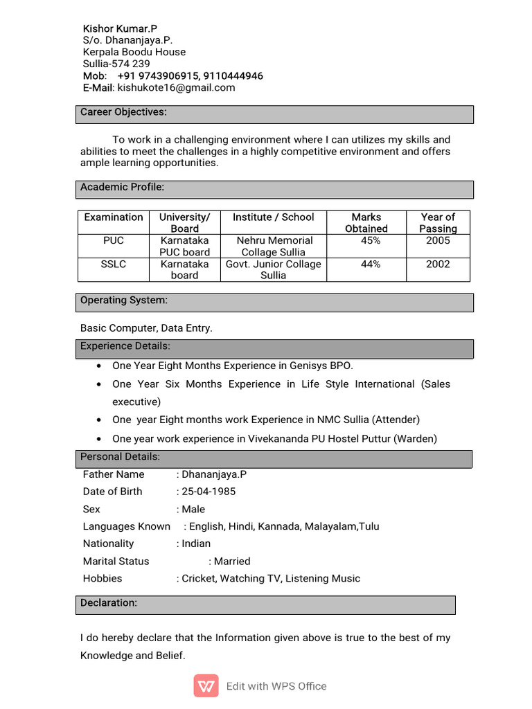 kISHOR RESUME 2 | PDF