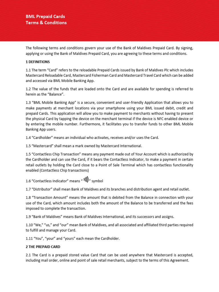 Pre Paid Cards TC en | PDF | Debit Card | Overdraft