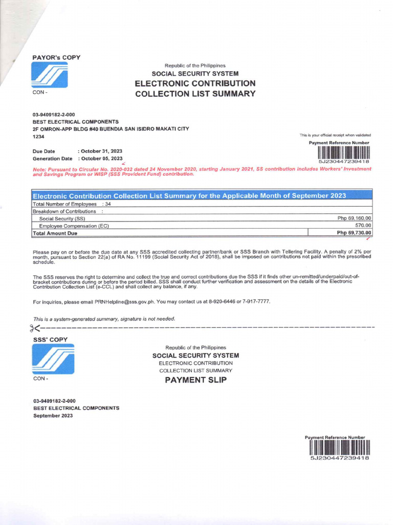 Latest SSS Payment Bec 2023 | PDF