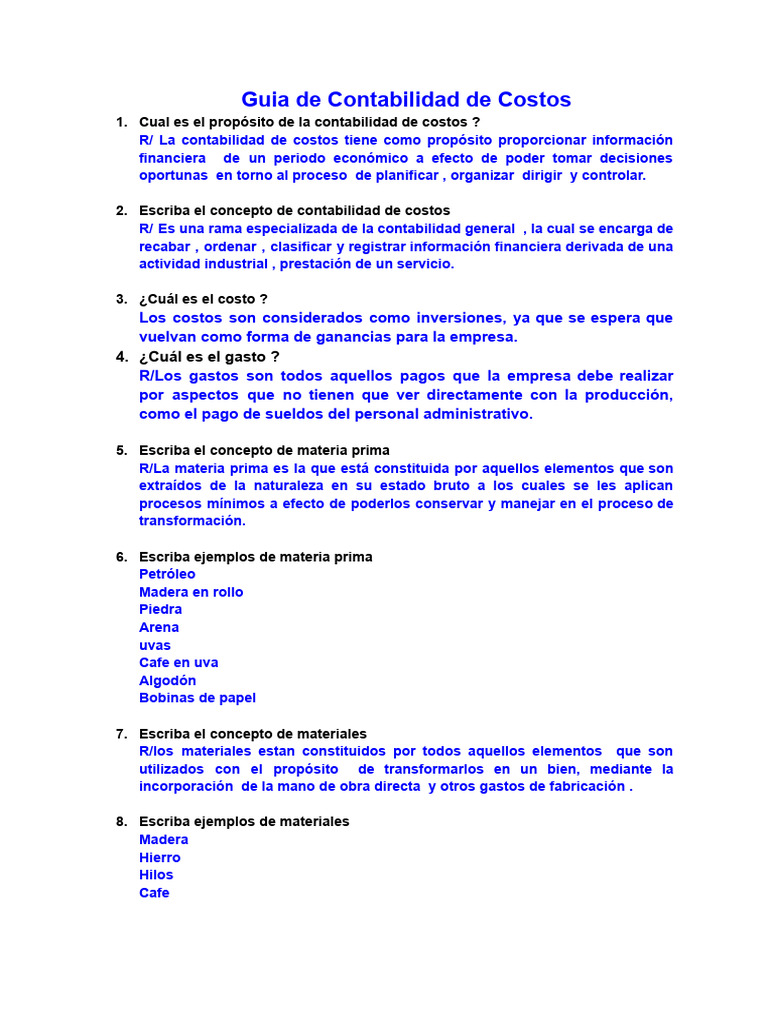 Guia de Costos | PDF | Contabilidad de costos | Costo