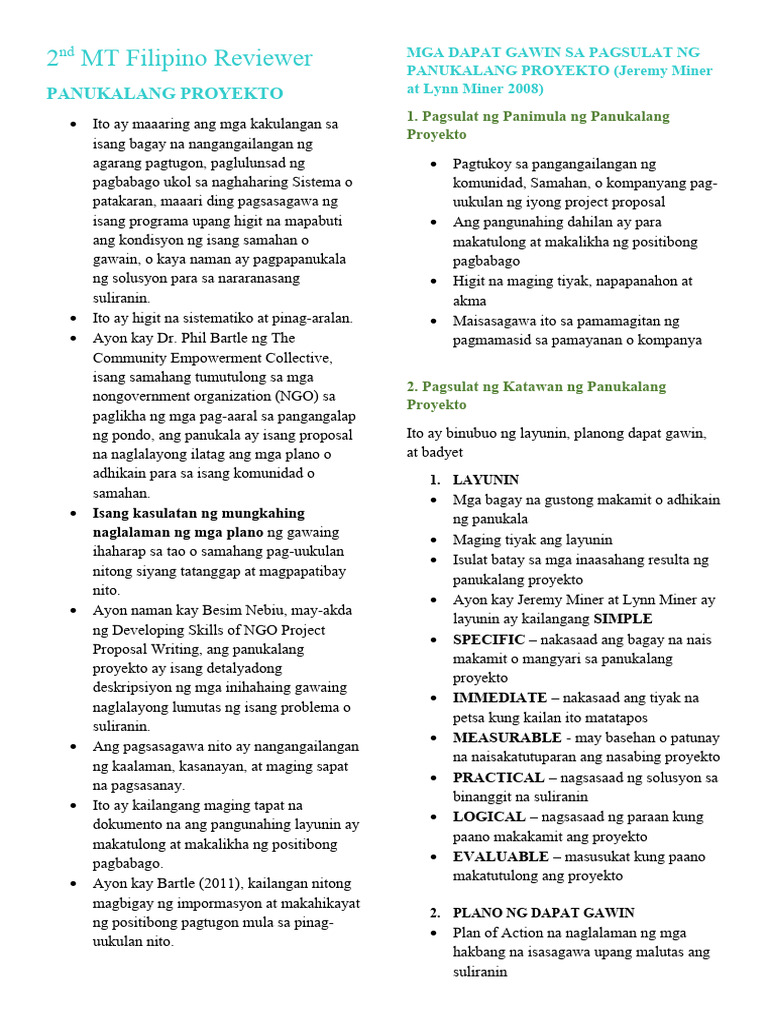 2nd MT Filipino Reviewer | PDF