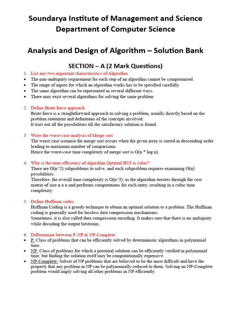 Ada Solbank Final Pdf Dynamic Programming Time Complexity