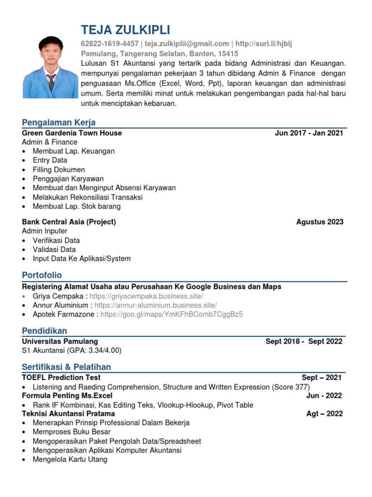 CV Teja Zulkipli T | PDF
