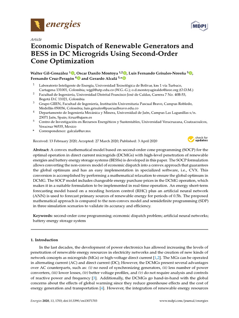 Economic Dispatch Of Renewable Generators And Bess In Dc Microgrids Using Second Order Cone