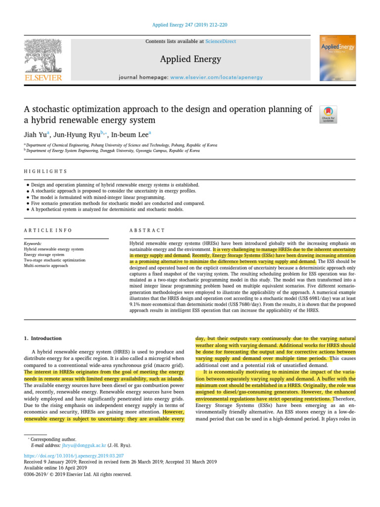A Stochastic Optimization Approach To The Design And Operation Planning Of A Hybrid Renewable