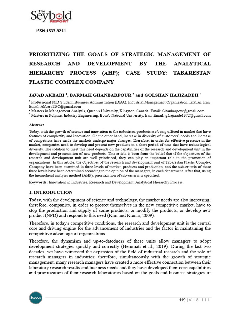 Prioritizing The Goals of Strategic Management of Research and ...