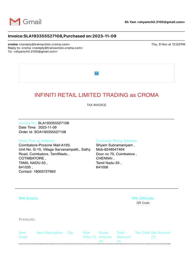 Croma Invoice for Smartwatches | PDF | Government Finances | Payments