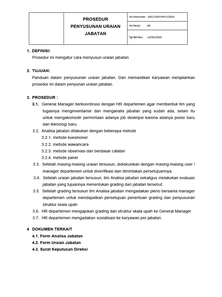 Prosedur Penyusunan Uraian Jabatan | PDF