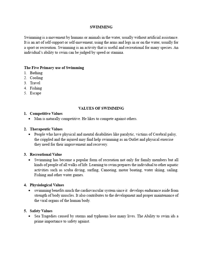 PATH FIT 3 Basic Swimming Handout | PDF | Swimming (Sport) | Swimming