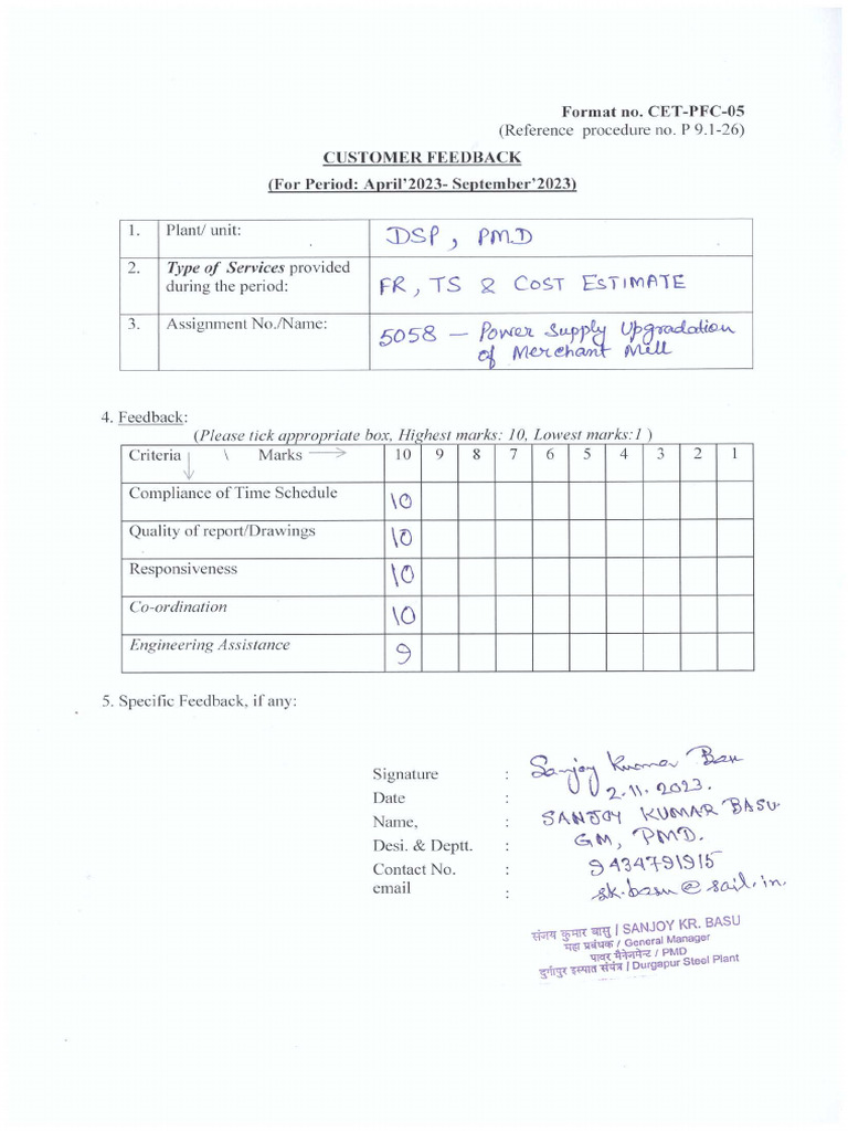 SCAN CUSTOMERfEEDBACK APRIL-SEP-2023 | PDF