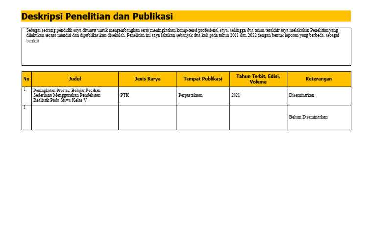 Tabel Isian Penelitian Dan Publikasi | PDF