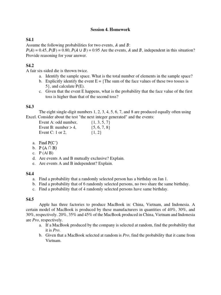 HW Ses4 Solutions | PDF | Probability | Probability And Statistics