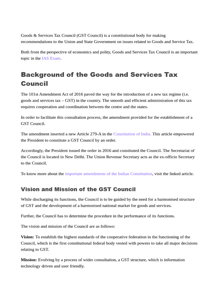 GST Council - Study | PDF | Taxes | Taxation