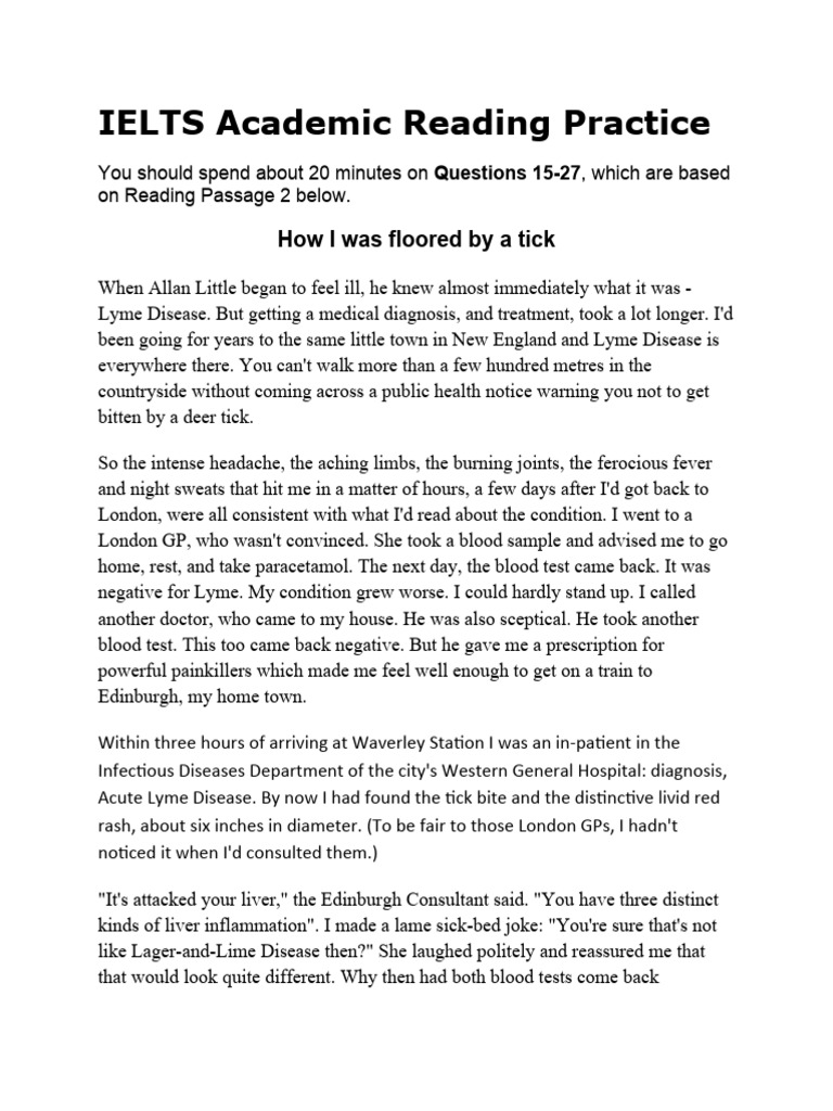 IELTS Academic Reading Practice #3 | PDF | Lyme Disease | Infection