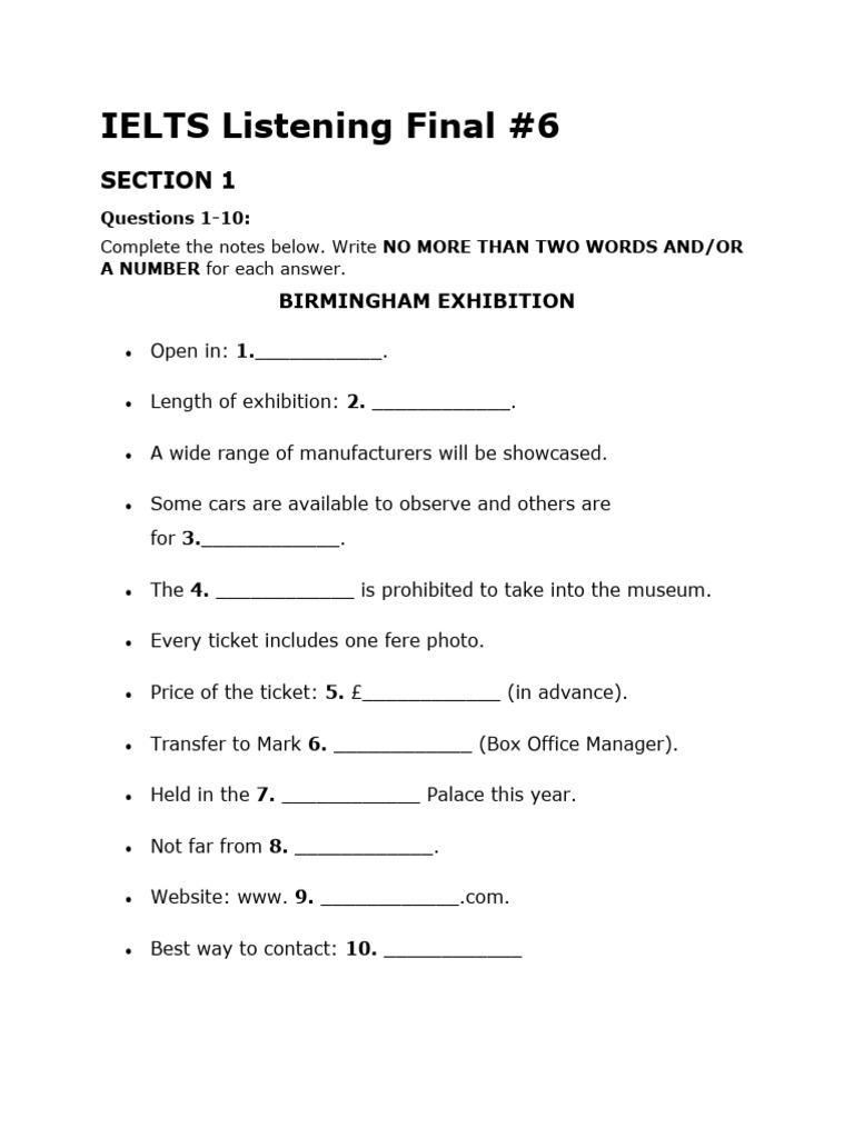 IELTS Listening Final #6 | PDF