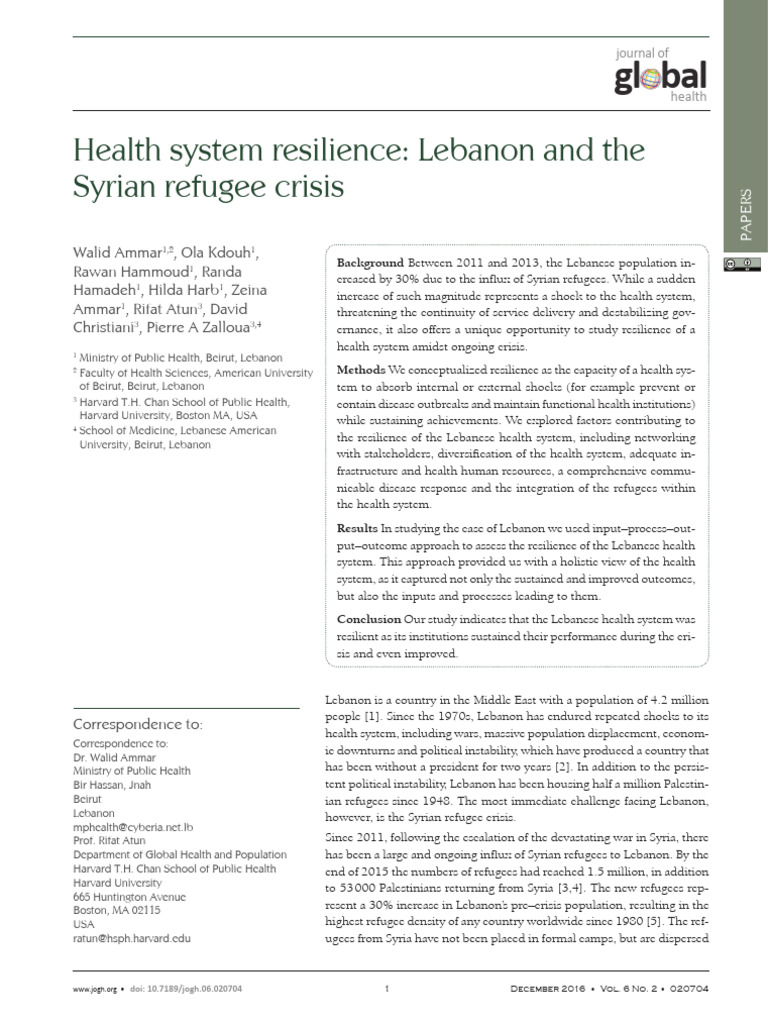 Health System Resilience Lebanon | PDF | Lebanon | Health Care