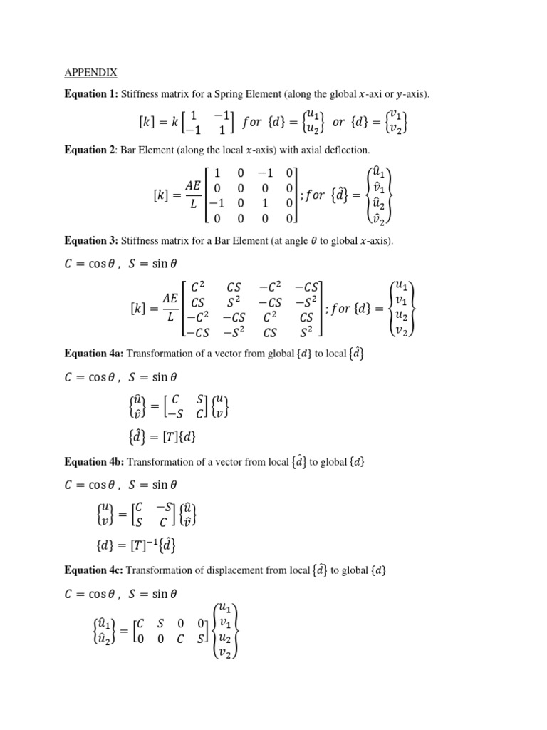 Equation Appendix Final Exam | PDF | Beam (Structure) | Stiffness