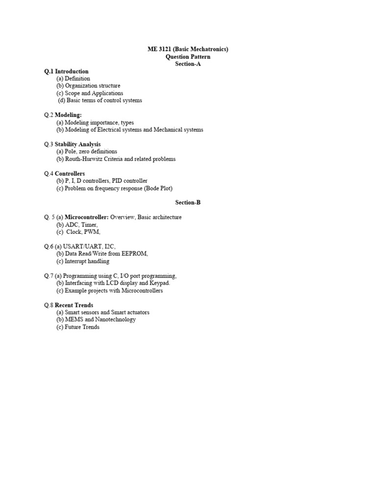 ME 3121 Question Pattern | PDF