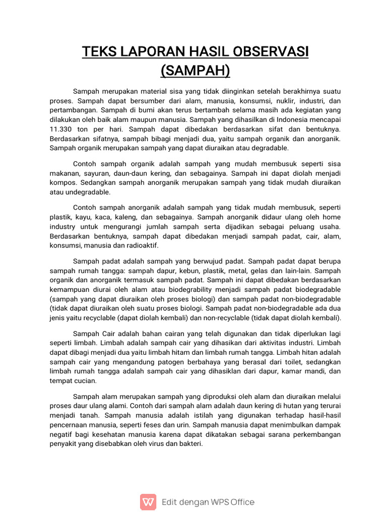 Teks Laporan Hasil Observasi Sampah | PDF