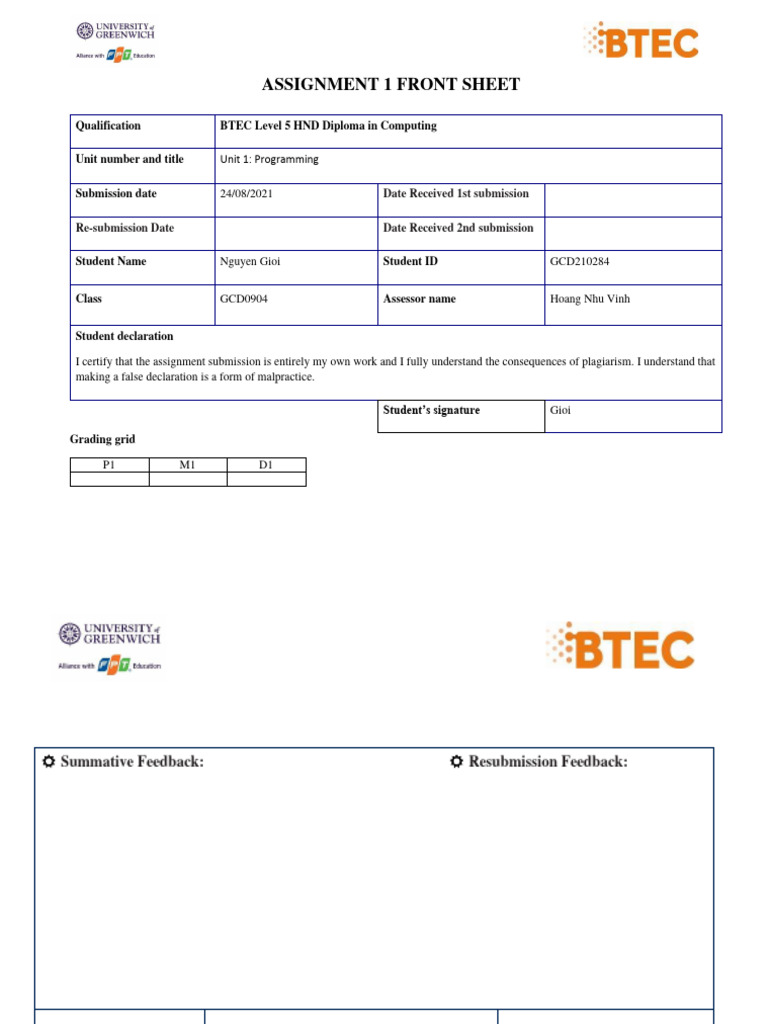 Programming Asm1 Nguyengioi Pdf Algorithms Computer Program 4310