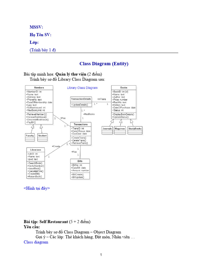 Class Diagram (Entity) : (Trình Bày 1 Đ) | PDF