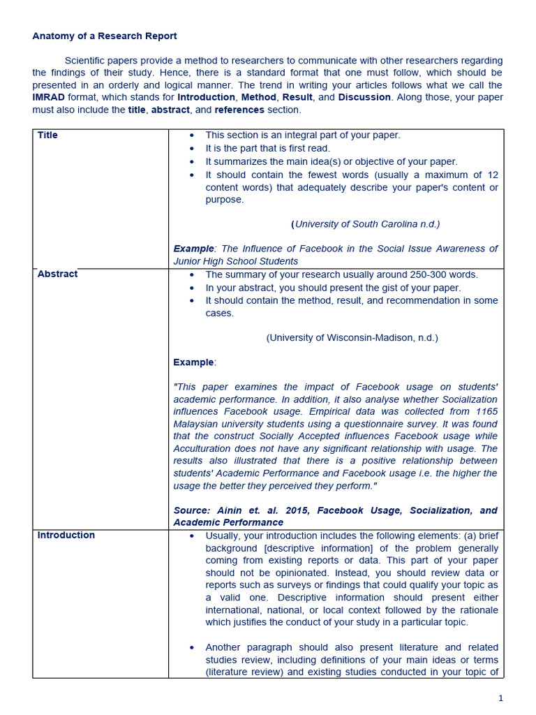 Anatomy of a Research Report Guide | PDF | Survey Methodology | Statistics