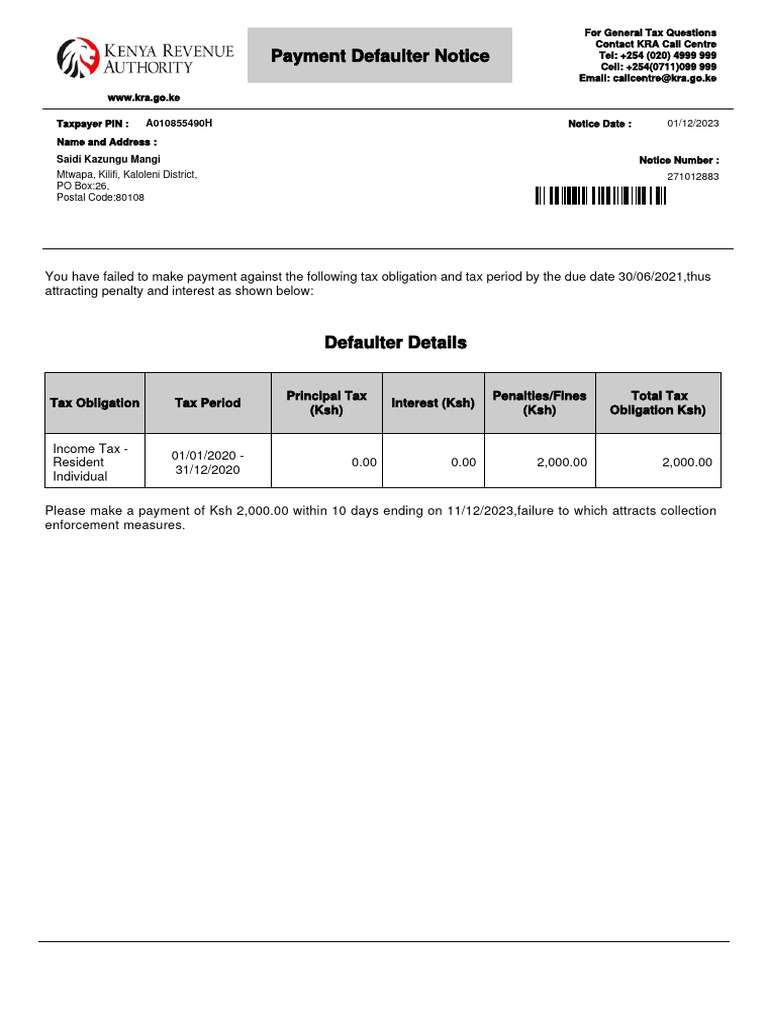 Payment Defaulter Notice | PDF
