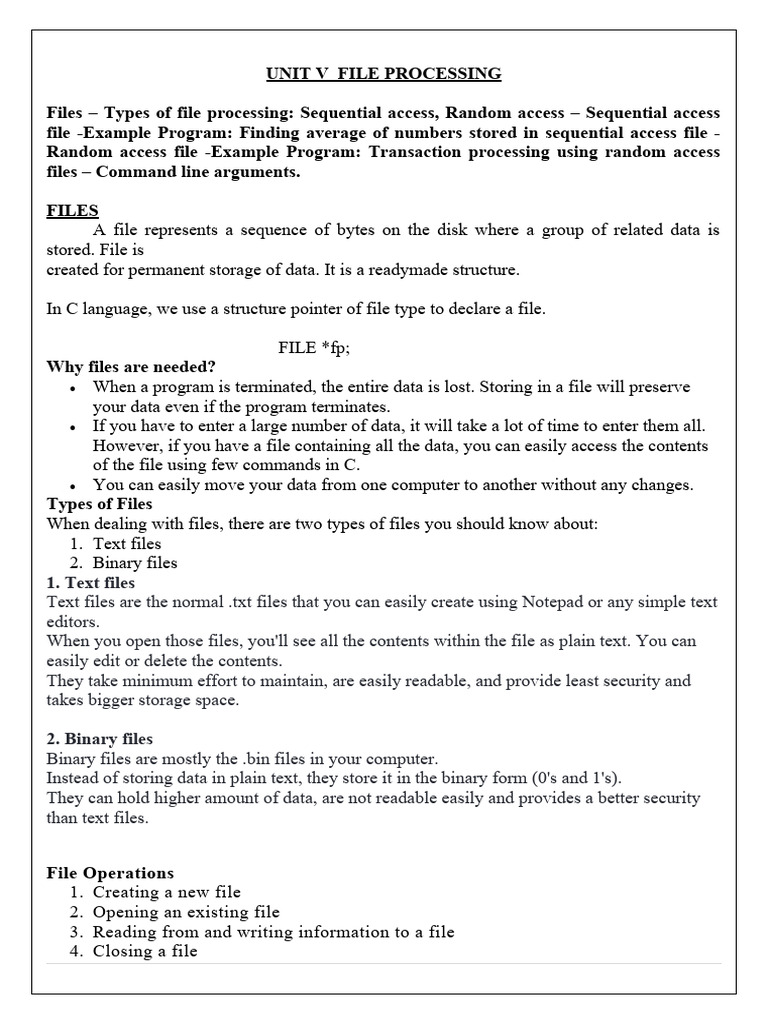 Unit 5 | PDF | Pointer (Computer Programming) | Computer File Unit 5 | PDF | Pointer (Computer Programming) | Computer File