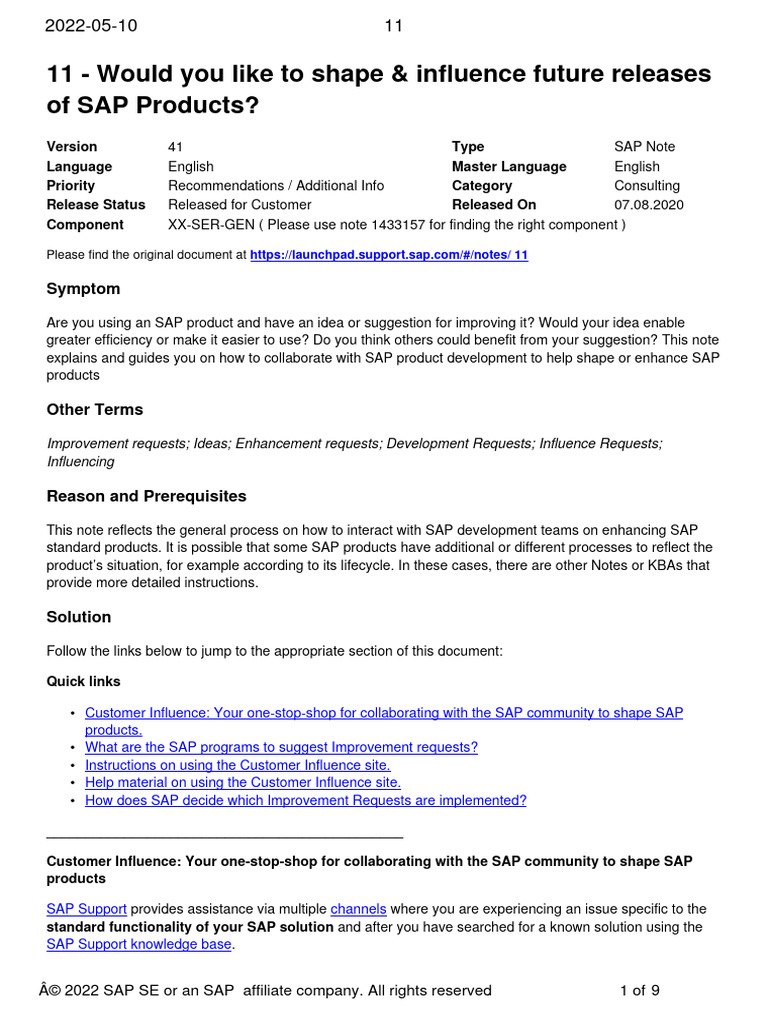 Would You Like To Shape N Influence Future Releases of SAP Products ...