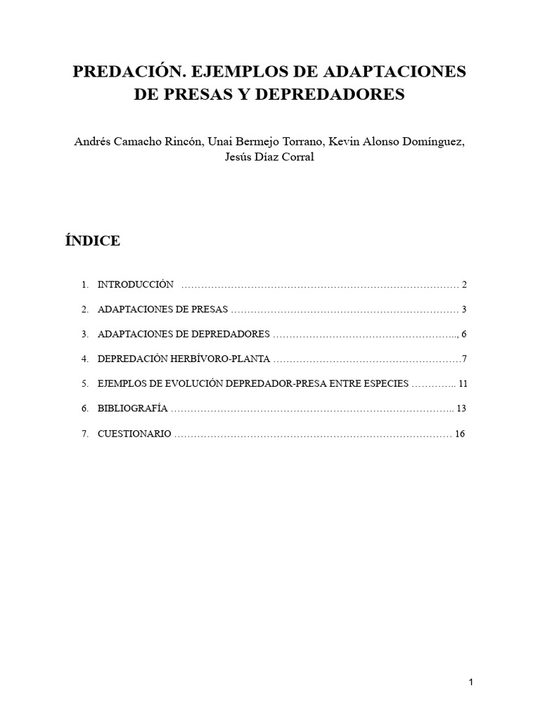 Predación. Adaptaciones Presas y Depredadores | PDF | Depredación ...
