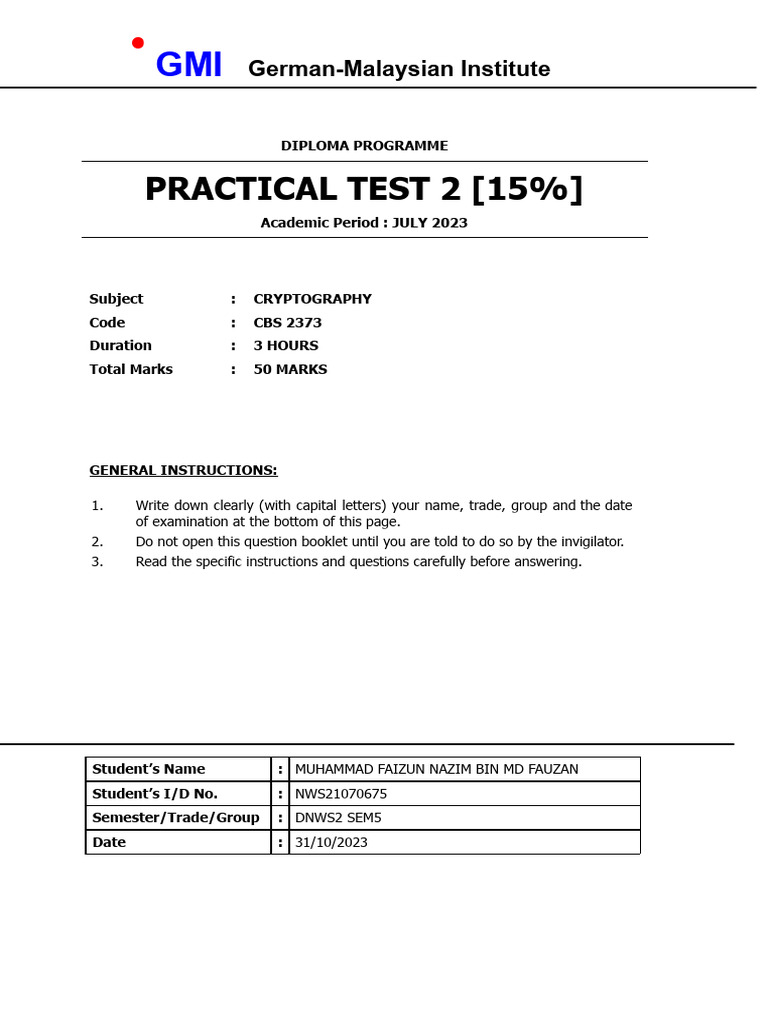 CBS 2373 Practical Test 2 - Muhd Faizun Nazim Bin MD Fauzan - Questions ...