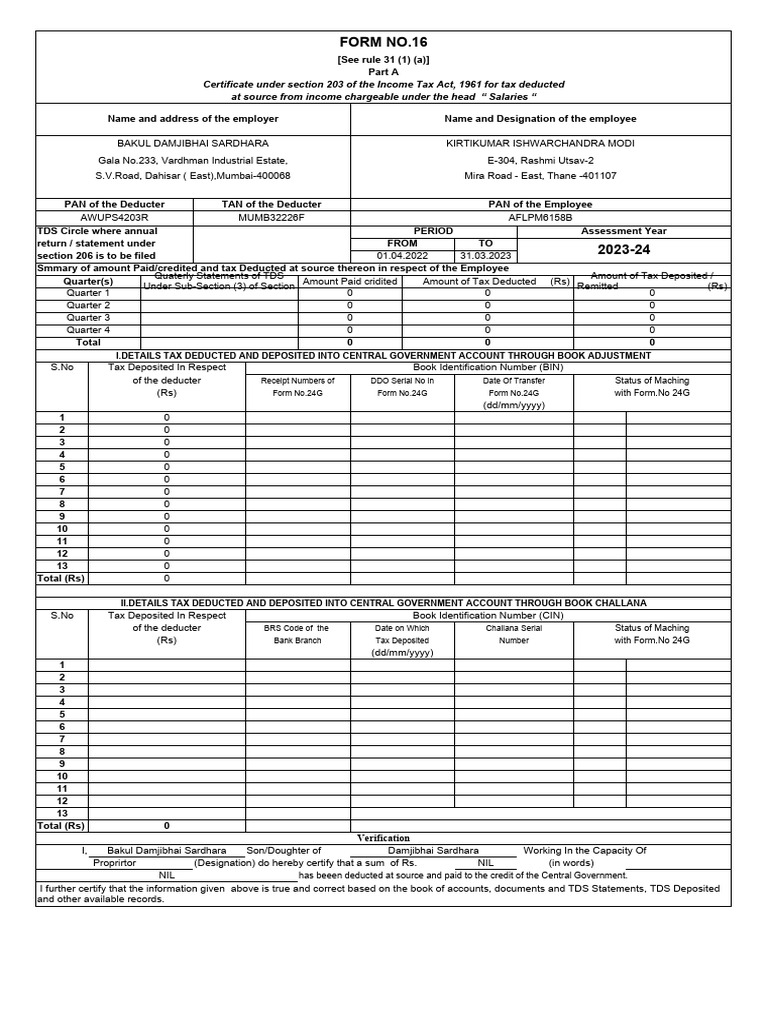 Form 16 | PDF | Alternative Minimum Tax | Tax Deduction
