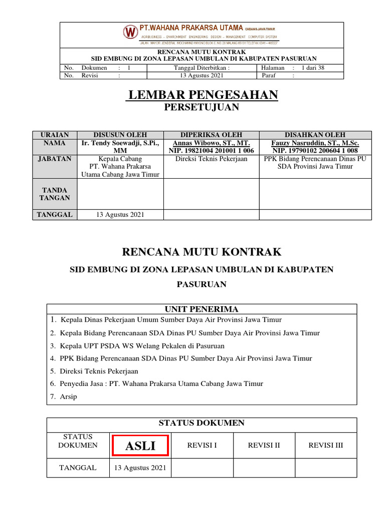Rencana Mutu Kontrak | PDF