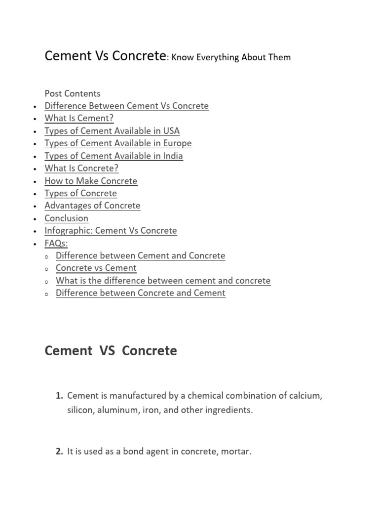 Cement Vs Concrete | PDF | Concrete | Cement