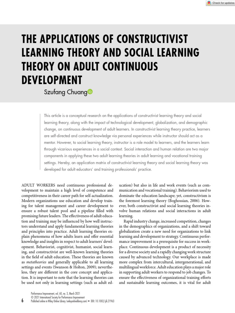 Constructivist Learning Theory and Social Learning Theory | Download ...