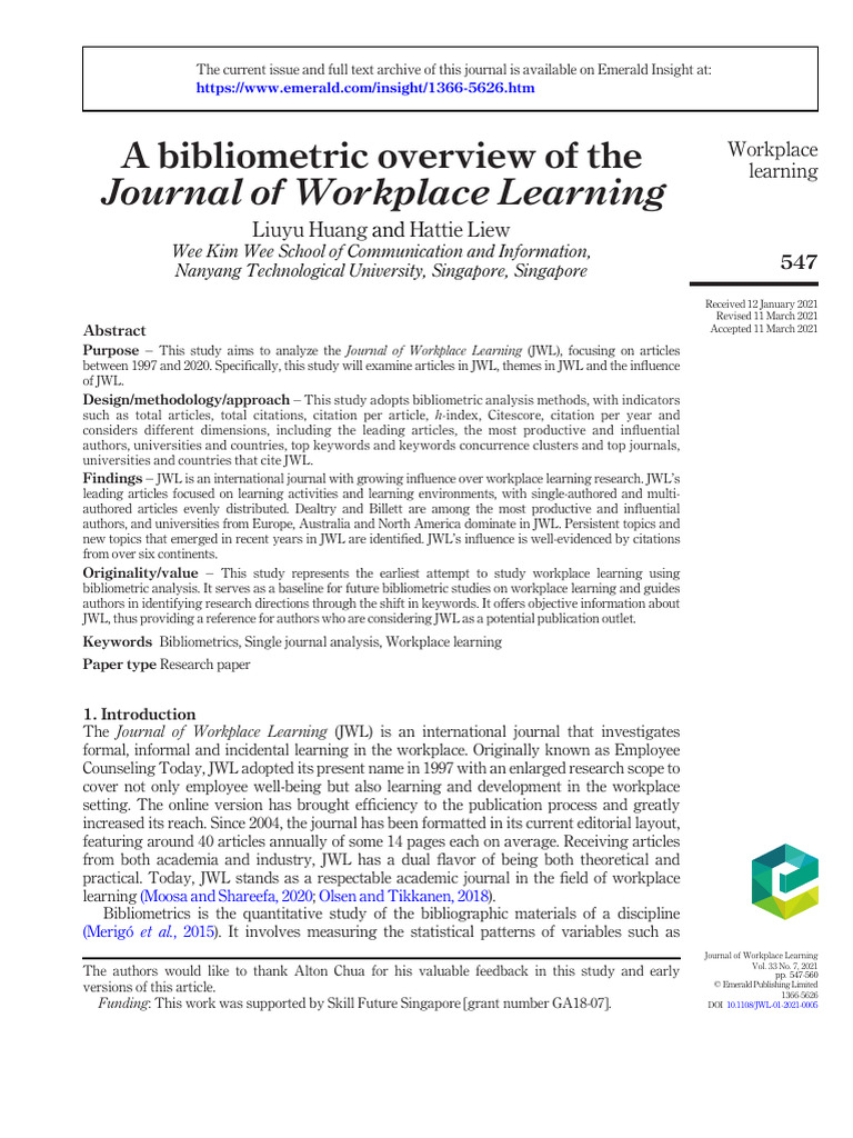 Journal of WPL Bibliographic Overview | PDF | Learning | Citation