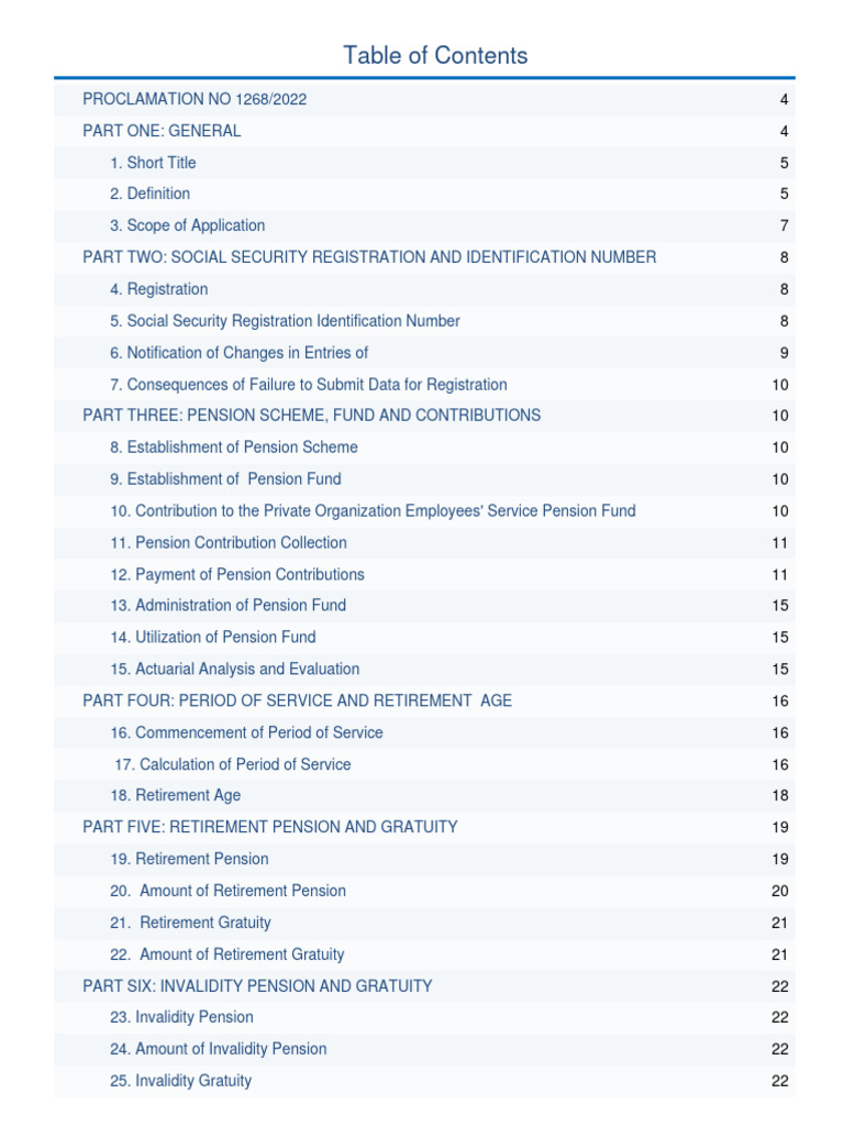 Ethiopia Private Organization Employees Pension Proclamation No. 1268 2022 | PDF | Pension ...
