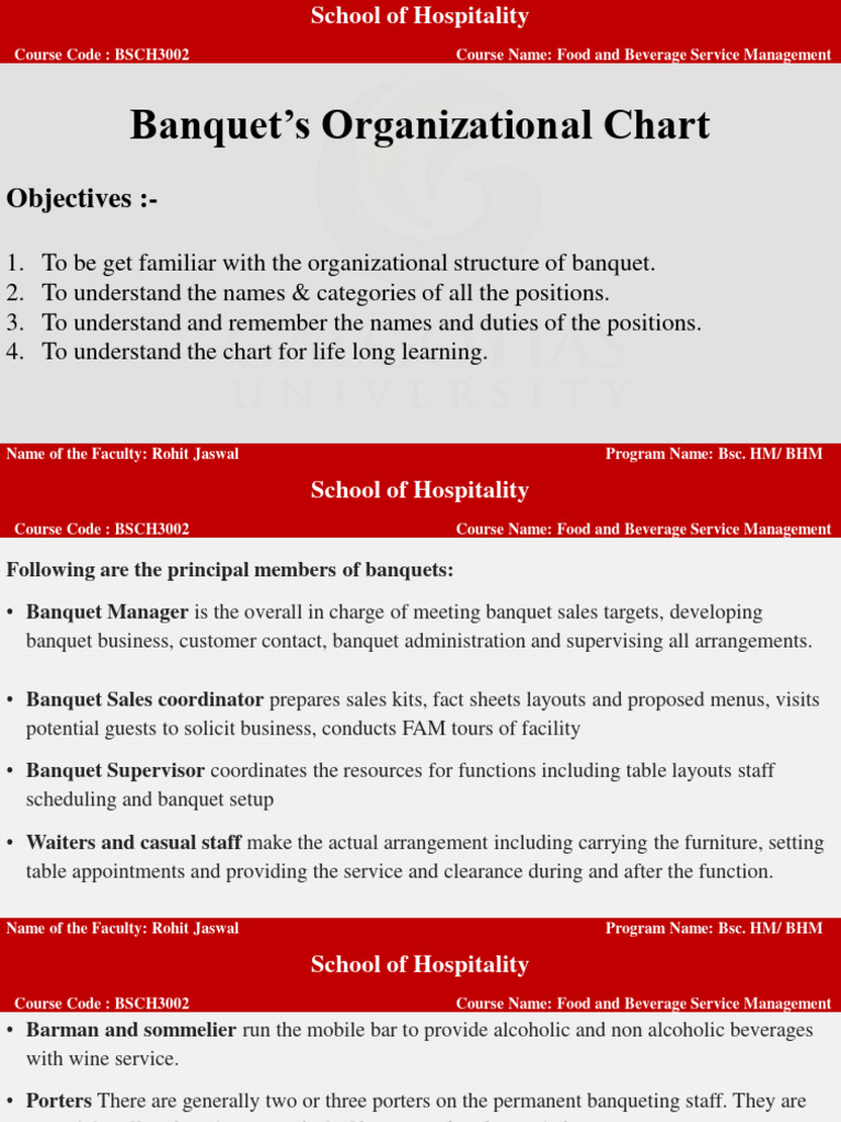 Banquet's Organizational Chart: Objectives | PDF | Food And Drink ...